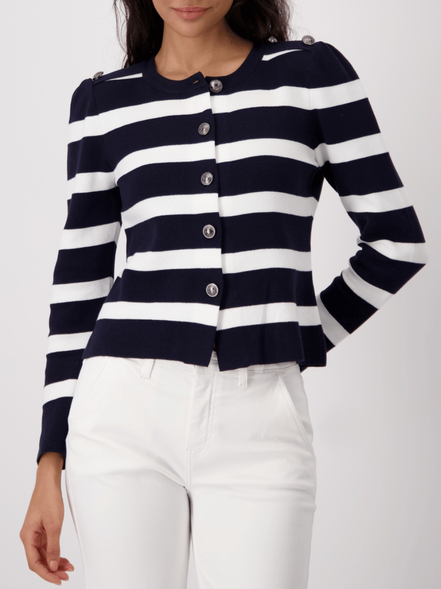 Monari Shoulder Button Striped Cardigan Deep Ocean 409228 – Signature ...
